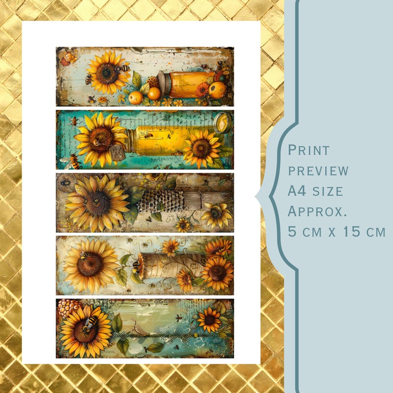 Sunflower and Bees Printable Bookmarks. Honey Bees. Printable PDF and ...
