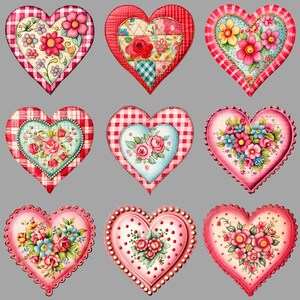 Patchwork Heart Clipart. Planner Stickers, Faux Embroidery Png. PNG ...