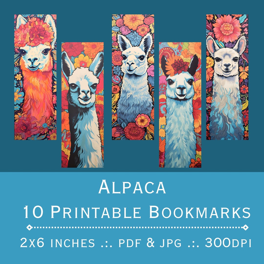Printable Bookmarks - Colorful Alpaca - Lama. Printable PDF and JPEG ...