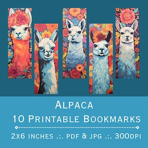 Printable Bookmarks - Colorful Alpaca - Lama. Printable PDF and JPEG ...