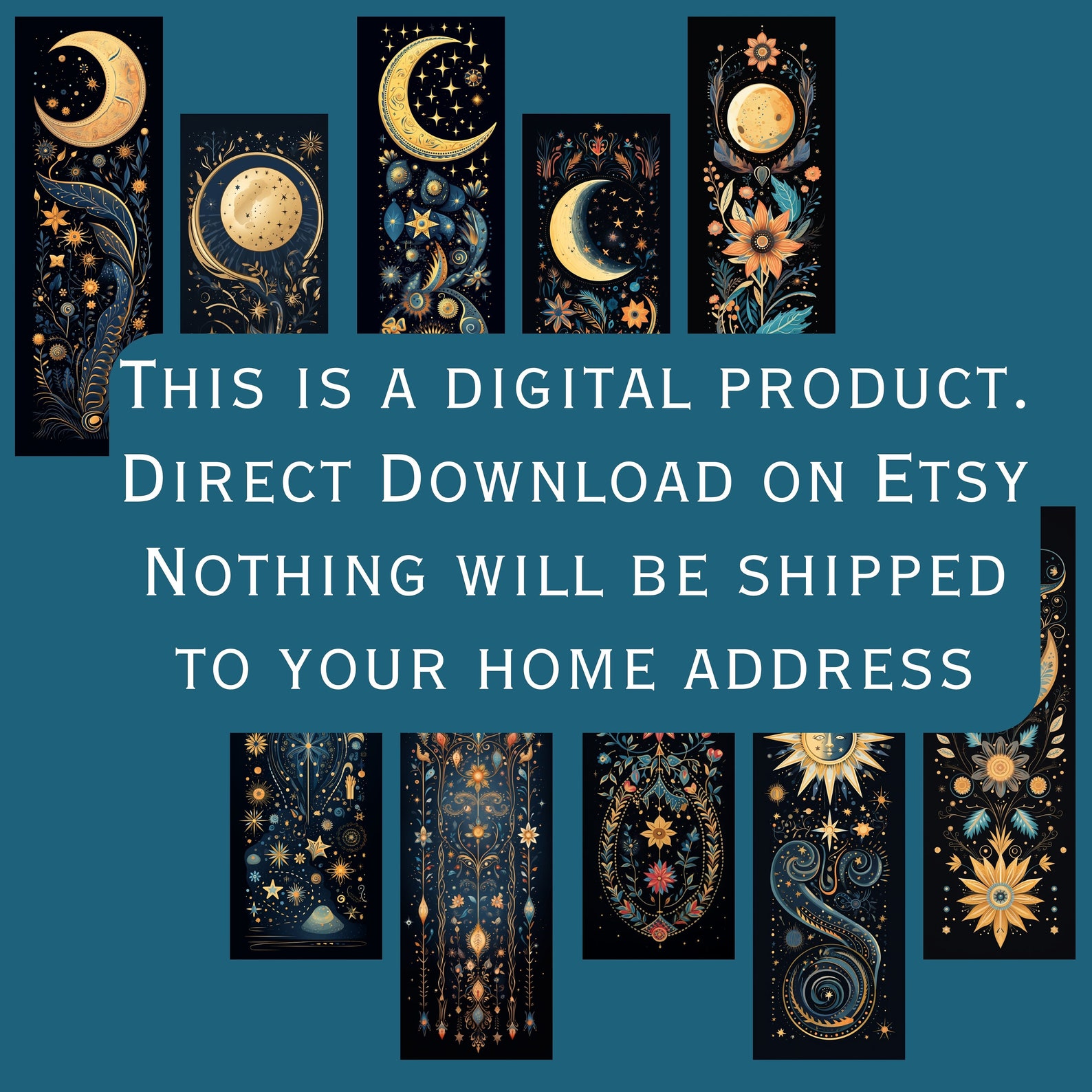 Boho Moon Printable Bookmarks. Printable PDF and JPEG Files. 300dpi ...