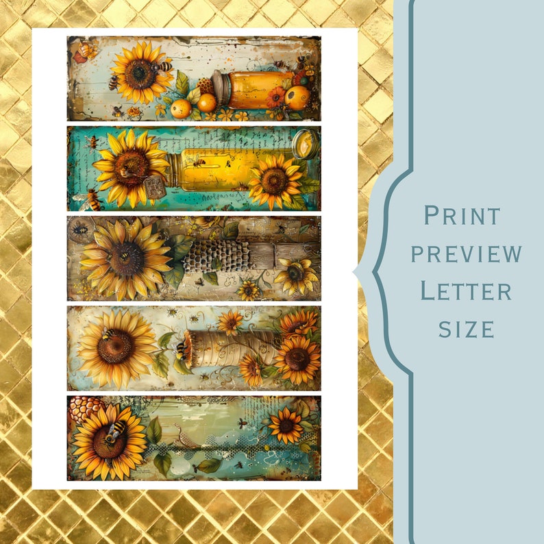 Sunflower and Bees Printable Bookmarks: Floral Bookmark Set (PDF & JPEG ...