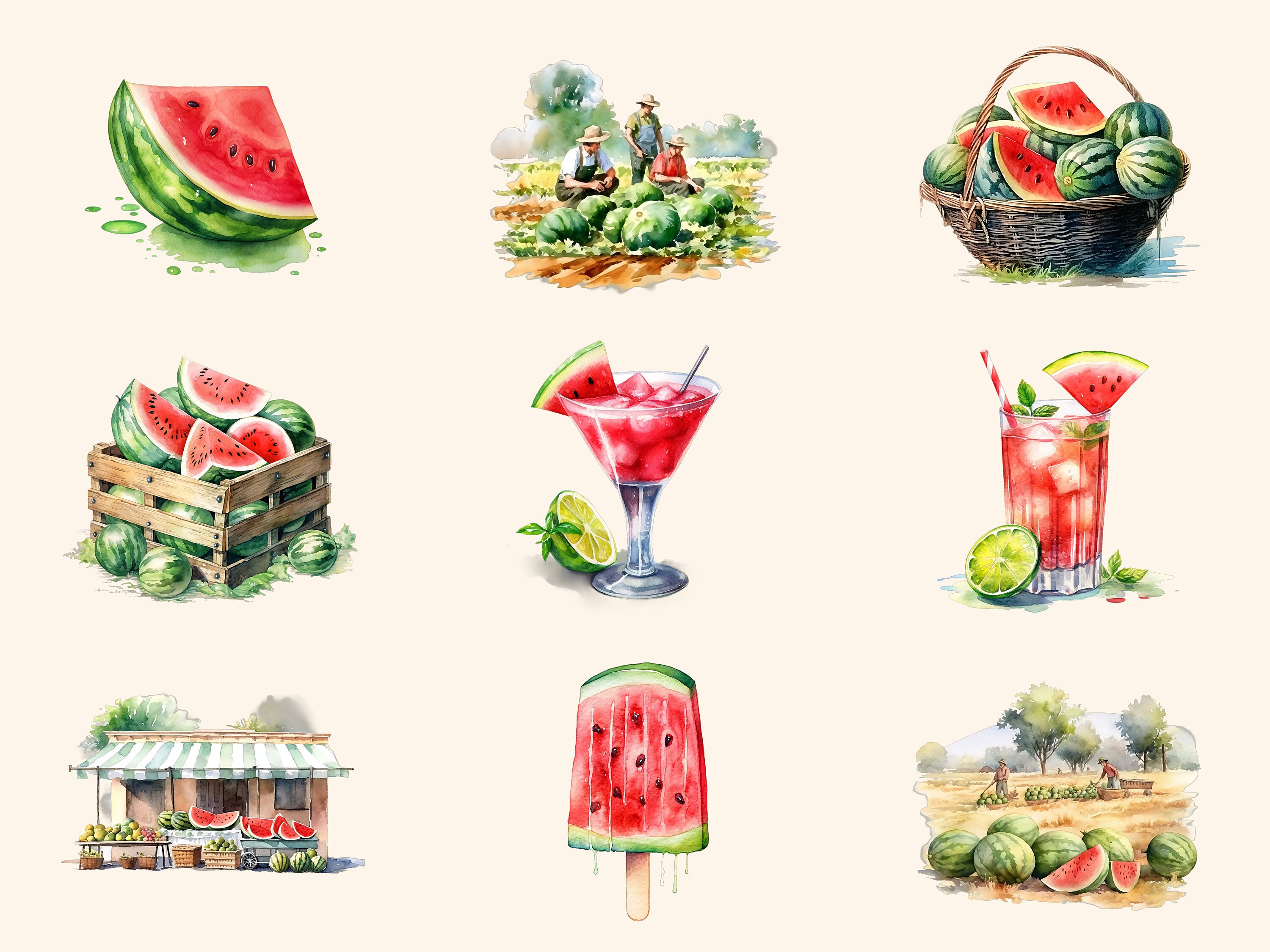 Watermelon Png, Summer Clip Art. Watercolor Clip Art. Sublimation Pack ...