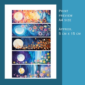 Moon and Flowers Printable Bookmarks: Celestial Art (PDF & JPEG) - Etsy