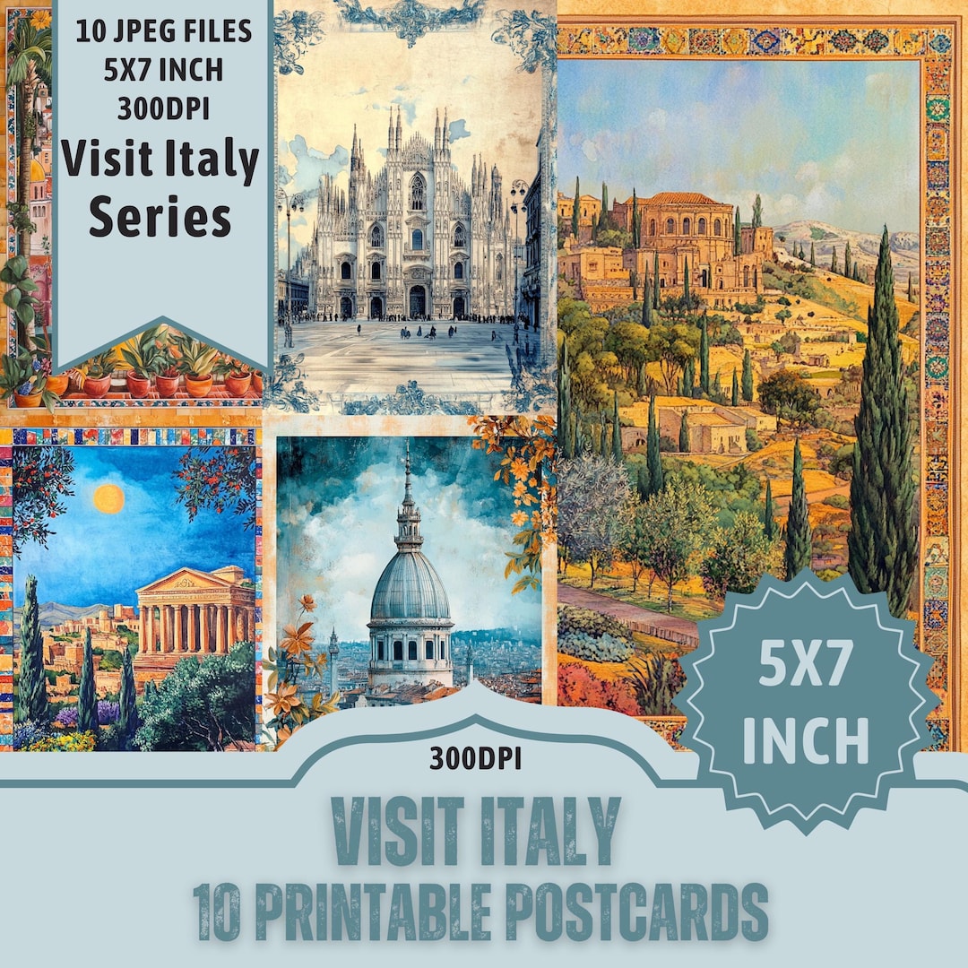 Vintage Italy Postcard Set: Atmospheric Travel Images (5x7 Inch JPEG ...