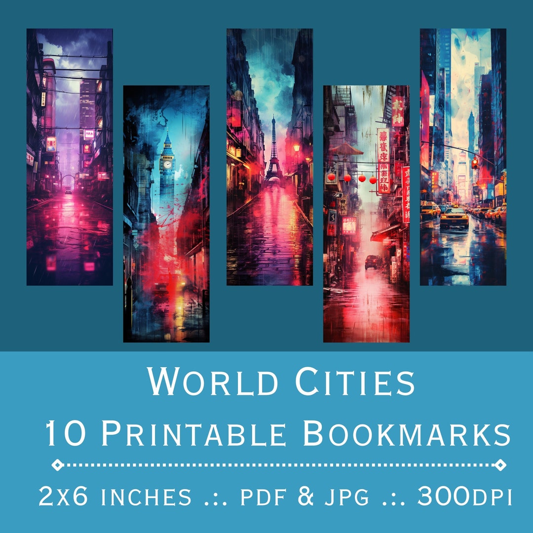 Printable Bookmarks; Grunge World Cities. Printable PDF and JPEG Files ...