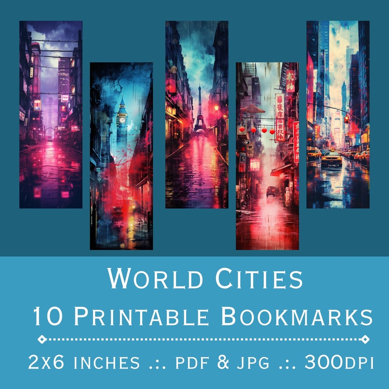 Printable Bookmarks Grunge World Cities. Printable PDF and JPEG Files ...