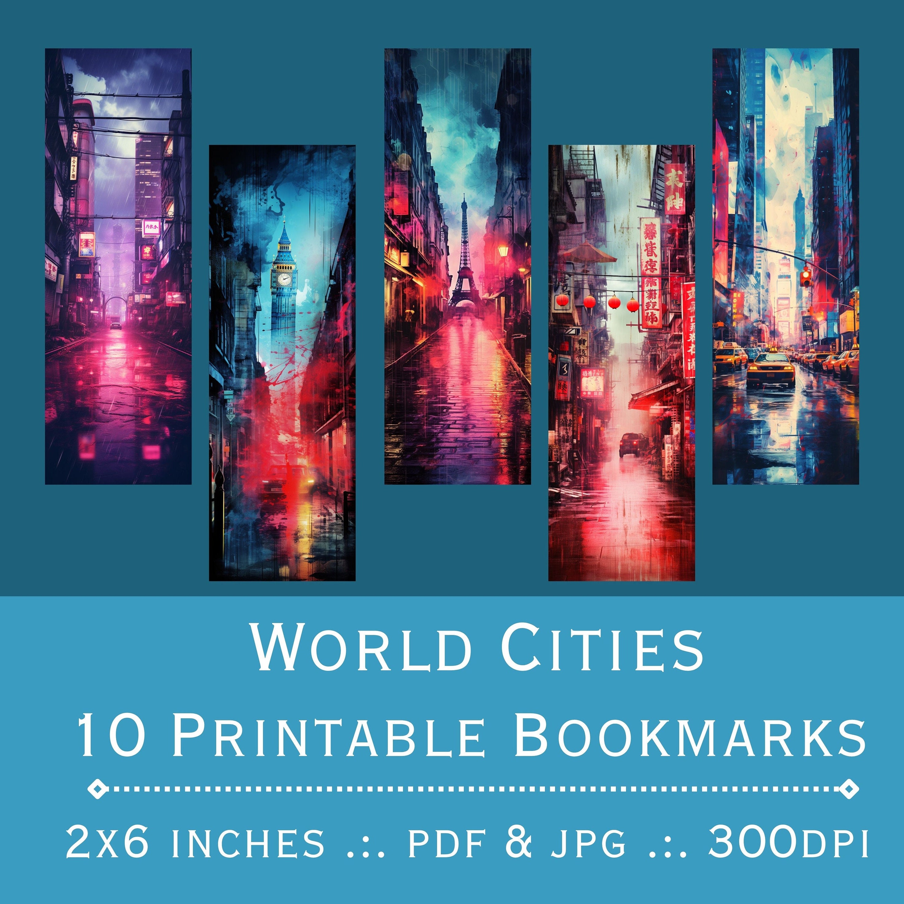 Printable Bookmarks Grunge World Cities. Printable PDF and JPEG Files ...