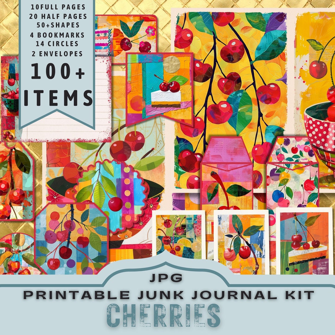 Cherry Paper Collage Digital Kit, Cardmaking, Journal Kit Printable. 30 ...
