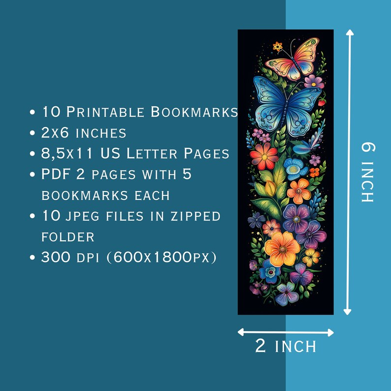 Rainbow Butterfly Bookmarks: Floral Print and Cut Set (PDF & JPEG) - Etsy