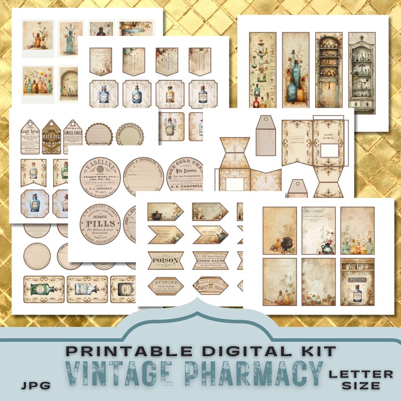 Vintage Apothecary Digital Kit: Printable Journal Ephemera (30 JPG ...