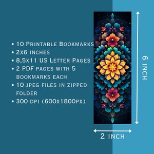 Flower Mandala Printable Bookmarks. Printable PDF and JPEG Files ...