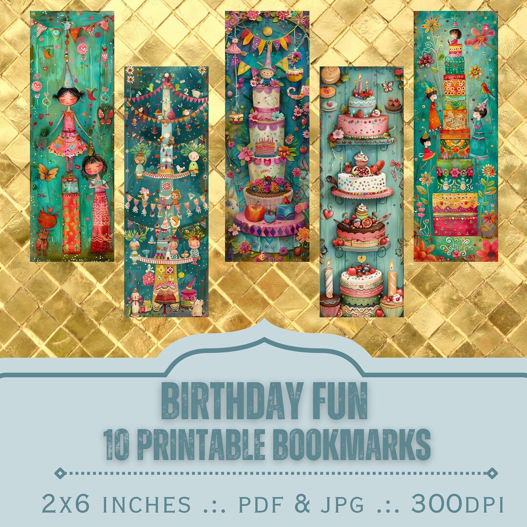 Birthday Fun Printable Bookmarks. Printable PDF and JPEG Files. 300dpi ...
