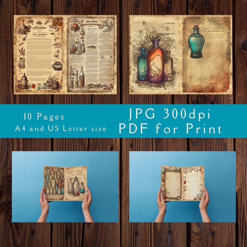 Potion Bottles Junk Journal Pages, Apothecary Bottles Printable Pages ...