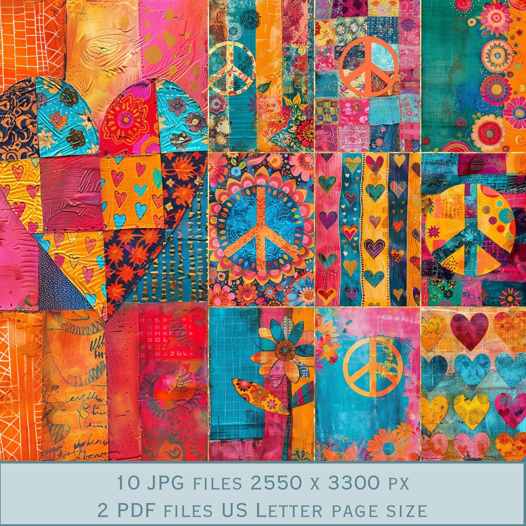 Boho Hippie Colorful Background Images. Flower Power. PDF Files and ...