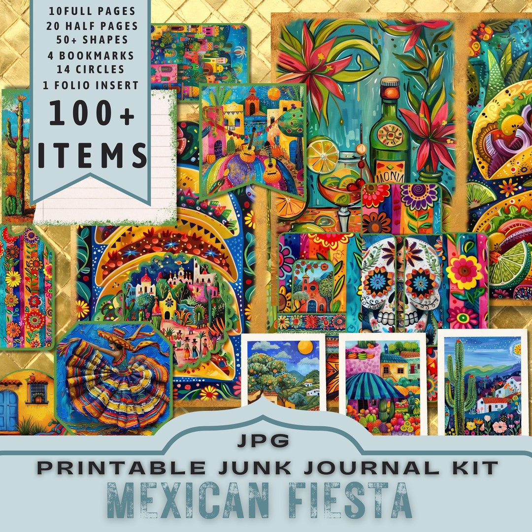 Mexican Fiesta Junk Journal Kit: Printable Ephemera and Pages (JPG ...