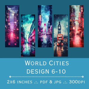 Printable Bookmarks; Grunge World Cities. Printable PDF and JPEG Files ...