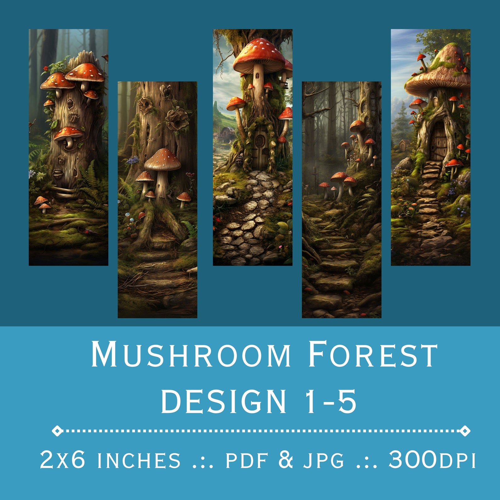 Mushroom Forest Printable Bookmarks: Fantasy Art (PDF & JPEG) - Etsy