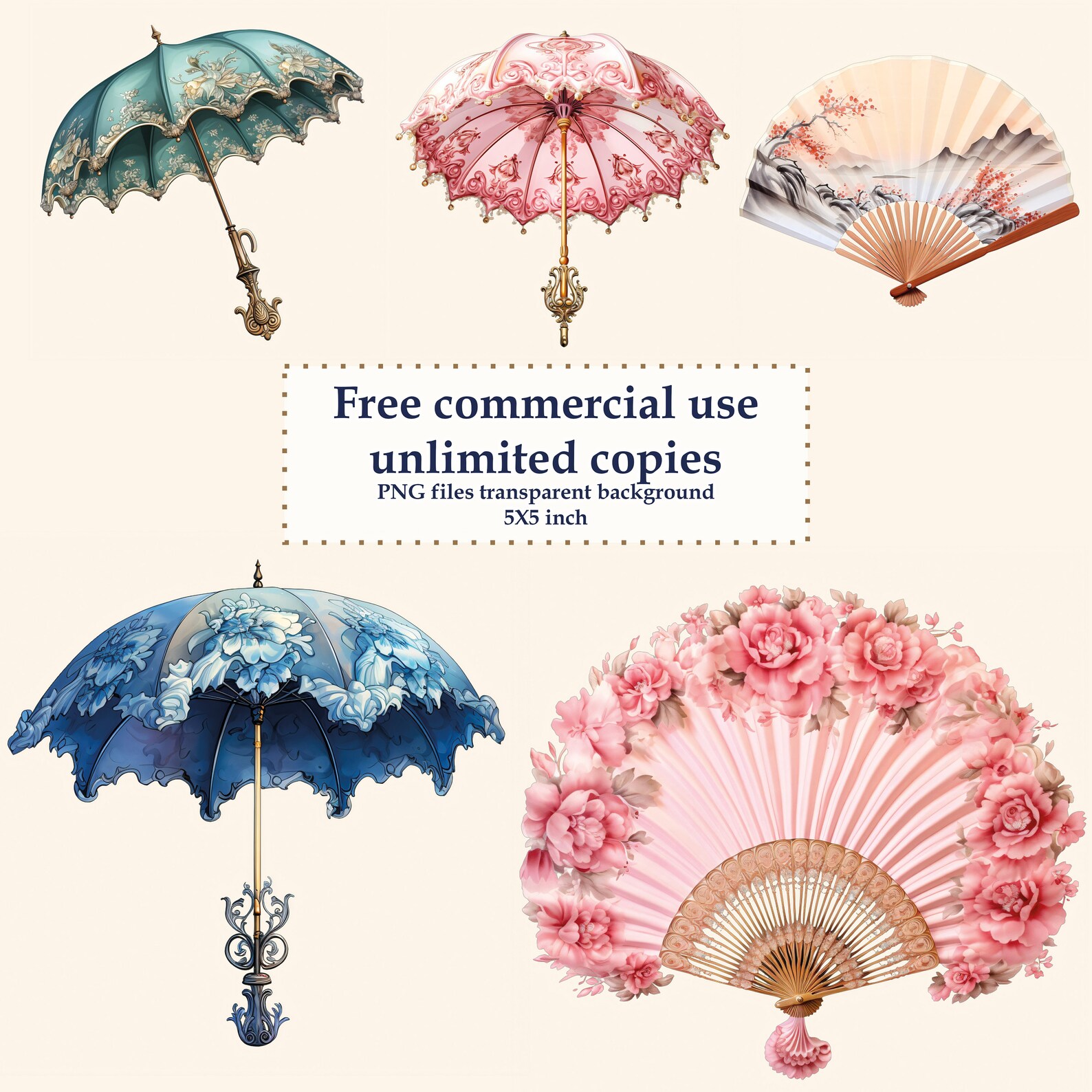 Fashion Clipart. Hand Fan and Parasol Clipart, Rococo Clipart. Junk ...
