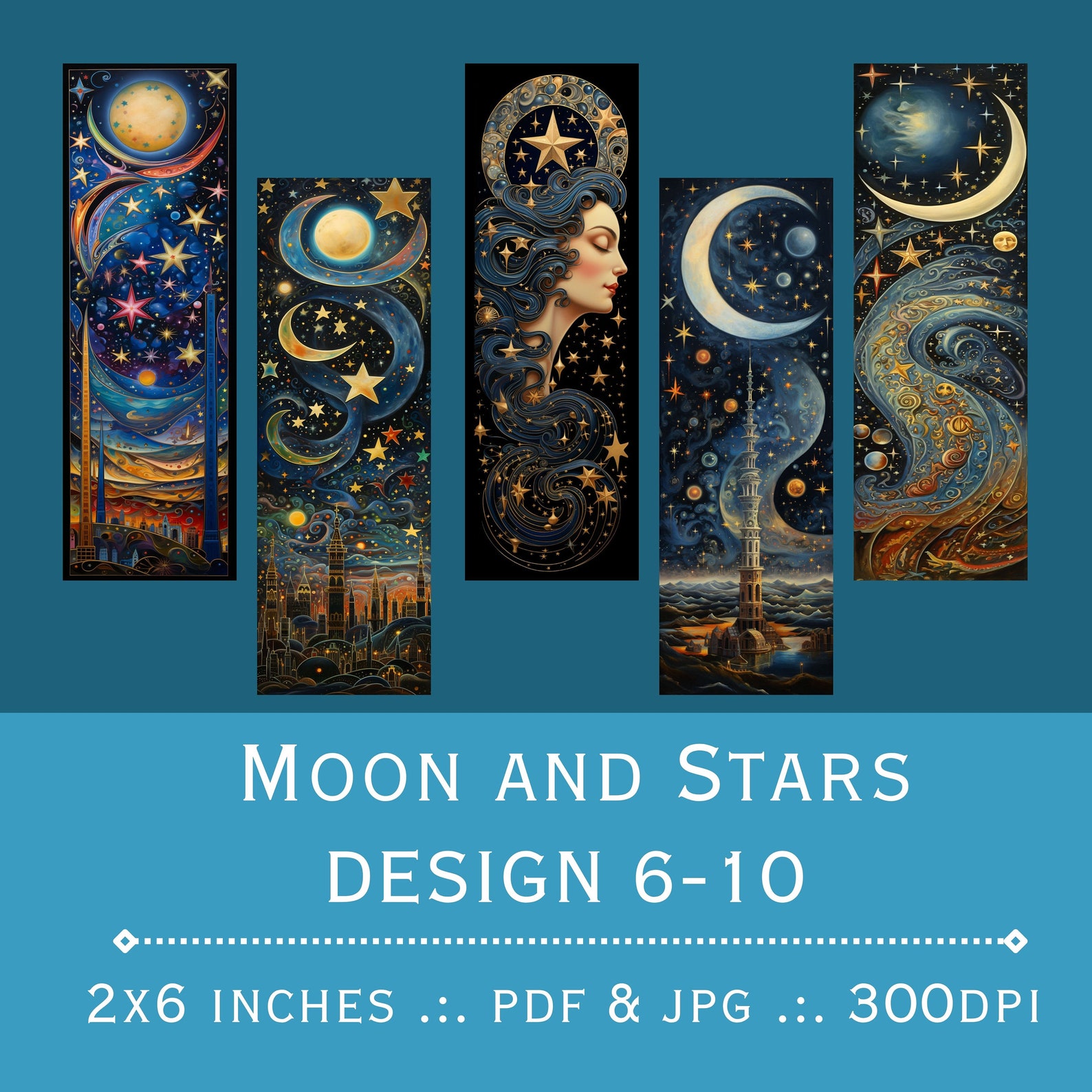 Print and Cut Bookmark Set Moon and Stars. Printable PDF and JPEG Files ...