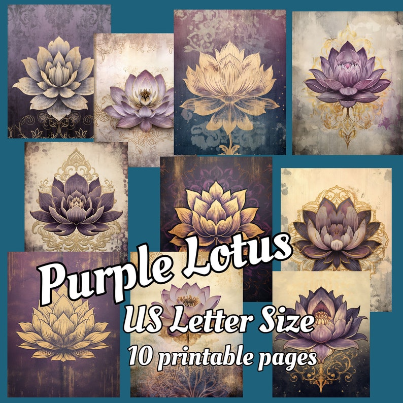 Purple and Gold Lotus Images: Printable Scrapbook Pages (digital ...