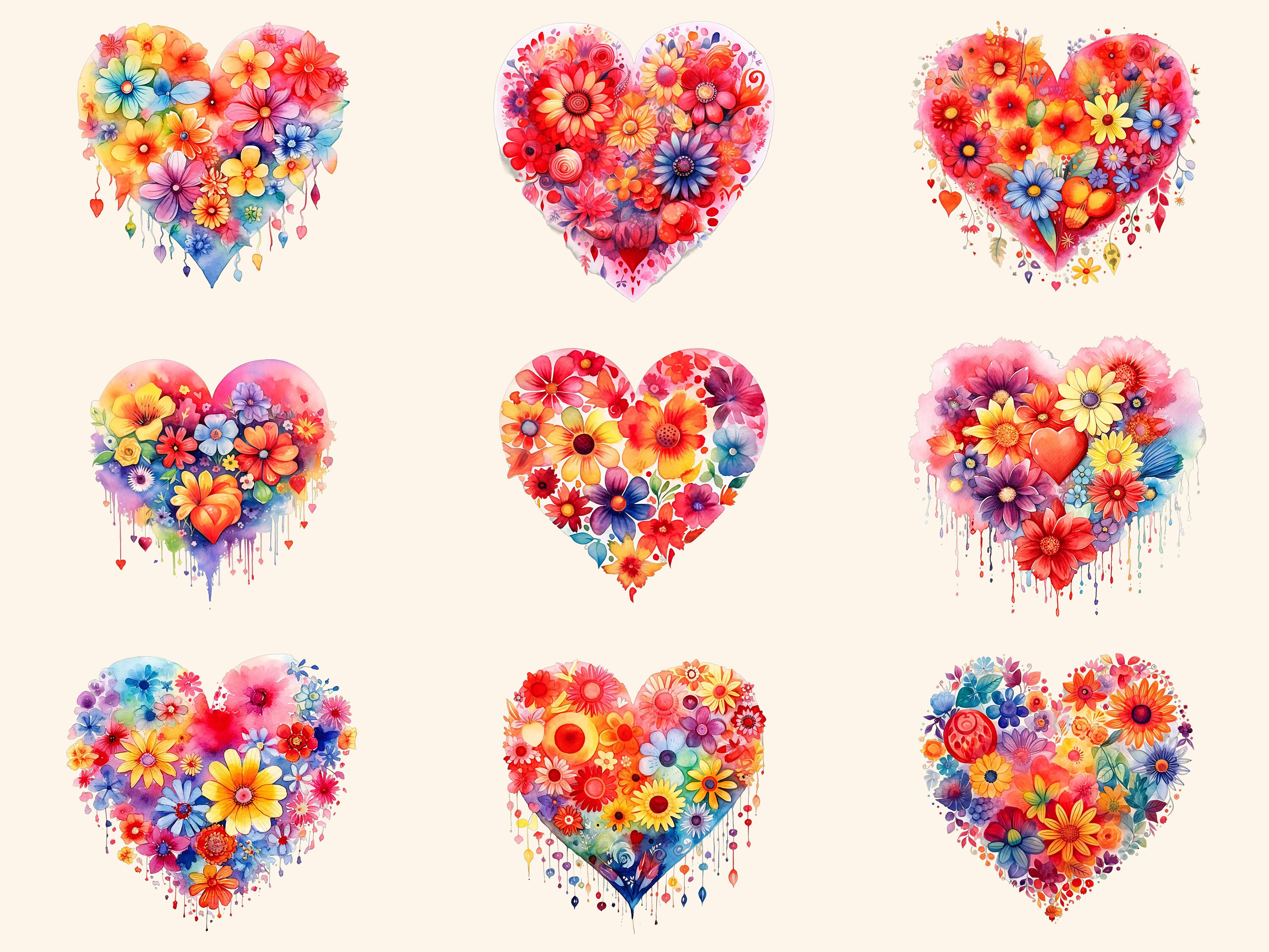 Rainbow Heart Clip Art, Png. Watercolor Clip Art. Rainbow Flowers ...