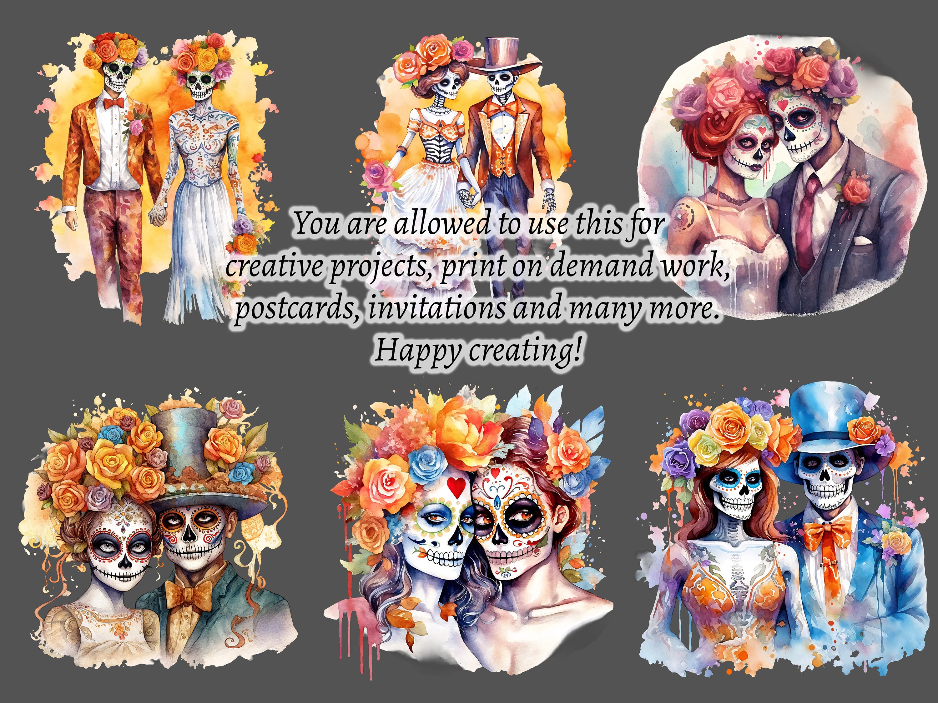 Skeleton Couple Clip Art. Día De Los Muertos, Day of the Dead ...