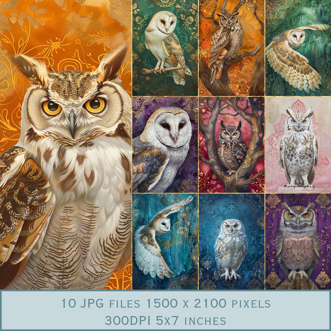 Owl Postcard Art: Colorful Spirit Animal Designs (5x7 Inch JPEG Digital ...