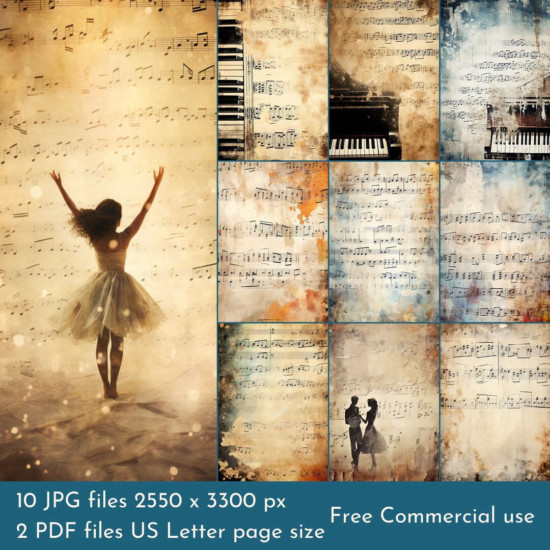 Grunge Music Scrapbook Paper: Vintage Sheet Music, Collage Kit (PDF ...