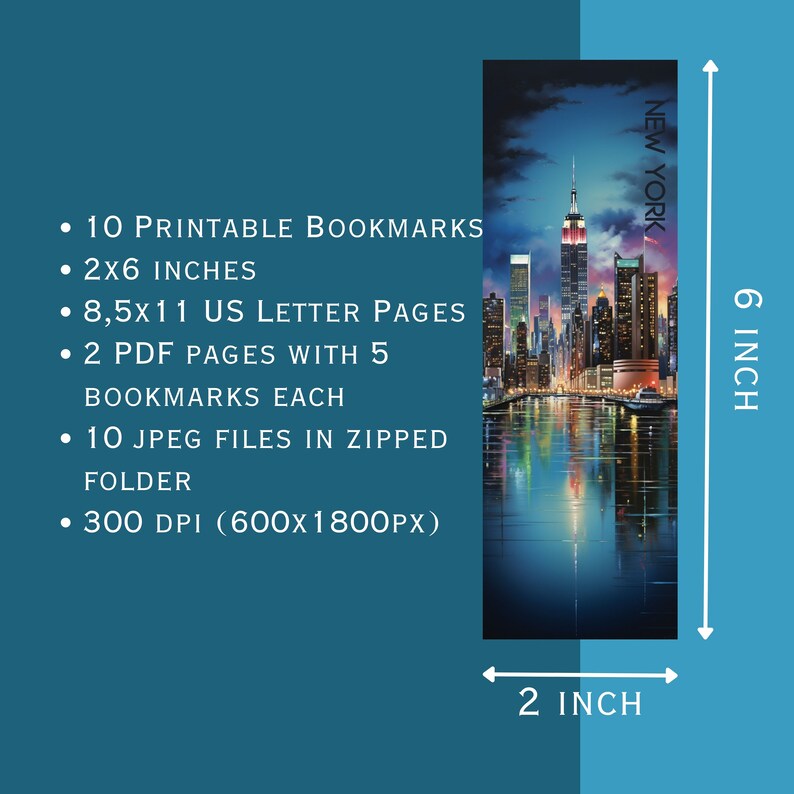 Printable Bookmarks New York City. Printable PDF and JPEG Files. 300dpi ...