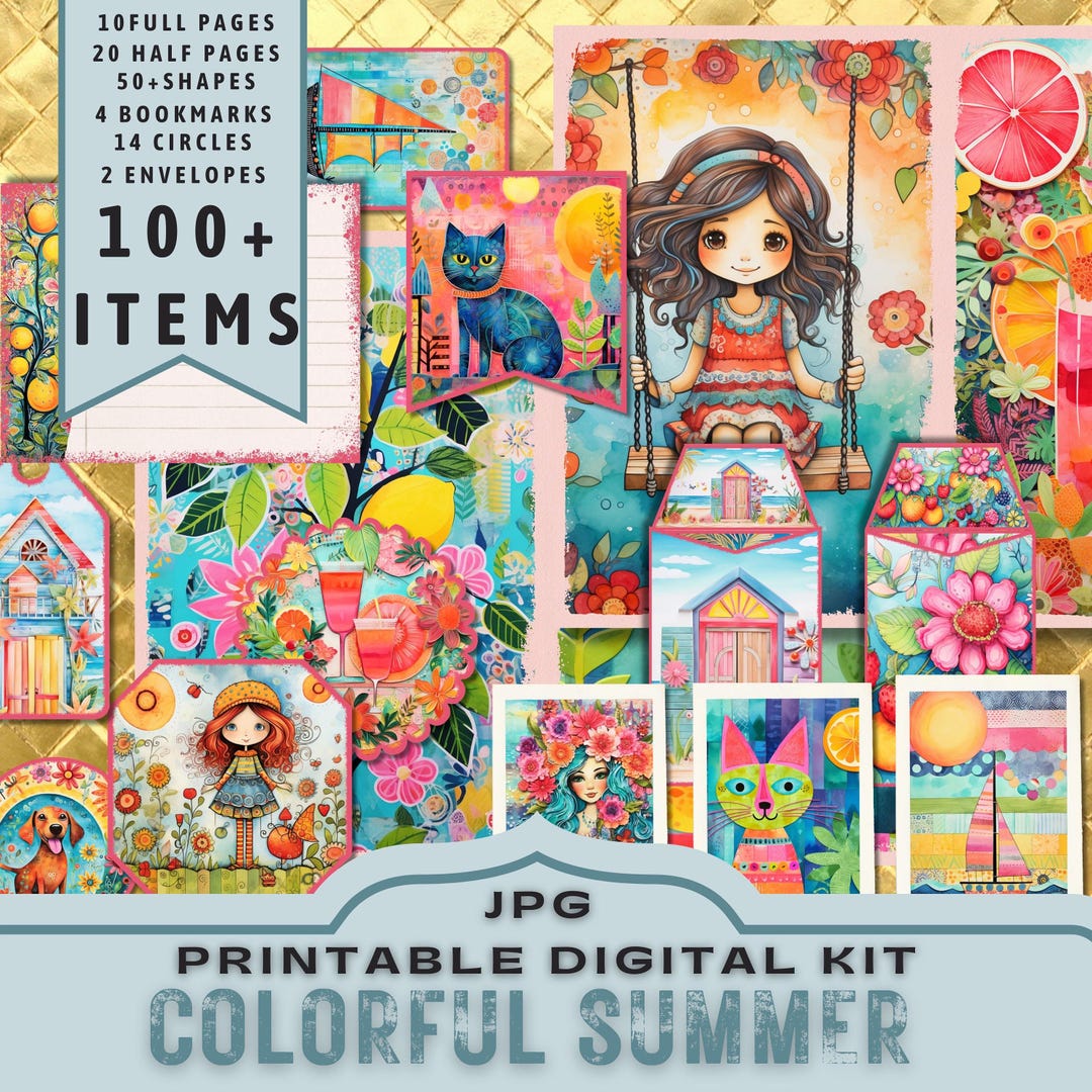 Colorful Summer Collage Kit: Printable Journal & Card Making (digital ...