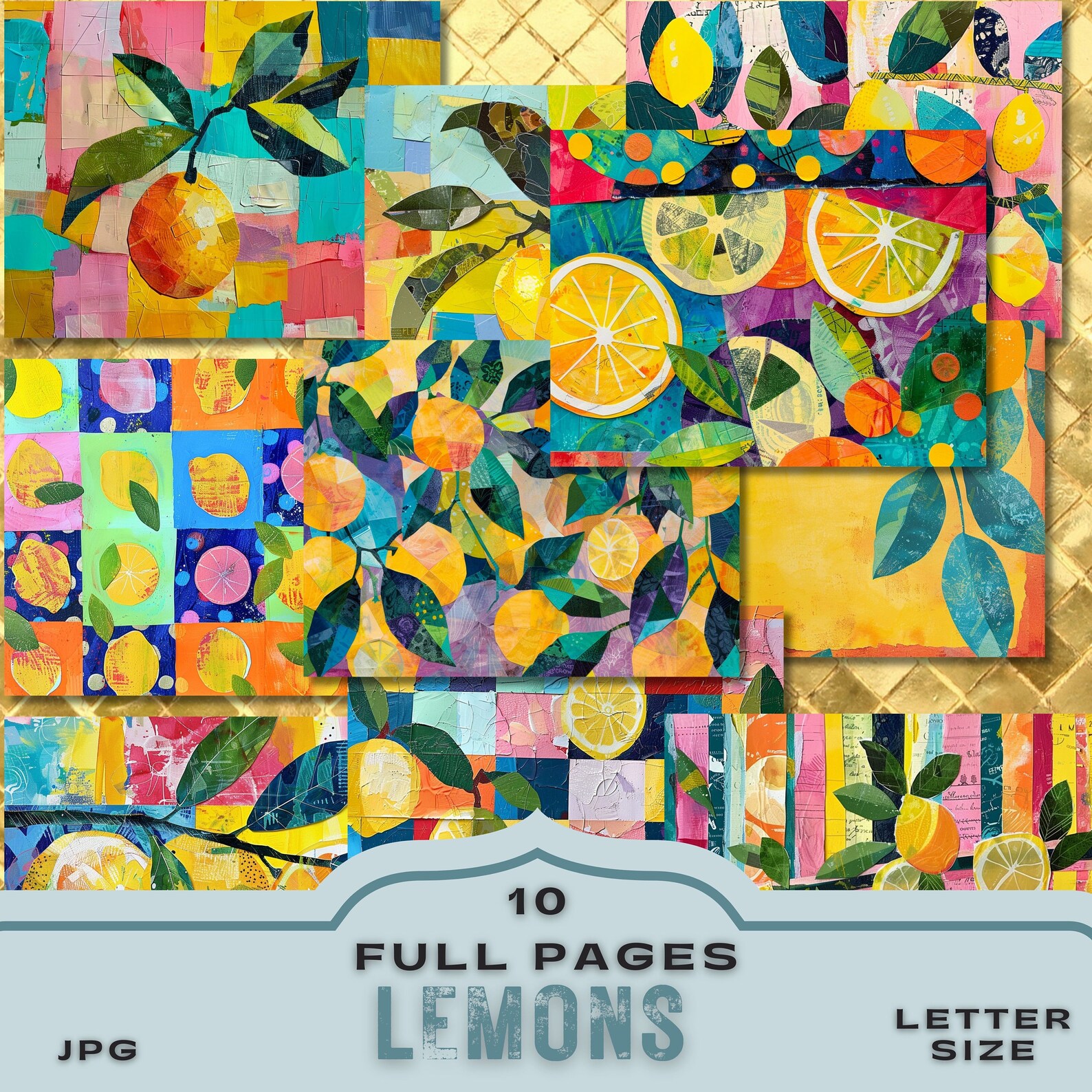 Lemon Citrus Paper Collage Kit: Printable Journal 30 Jpg Letter Size ...