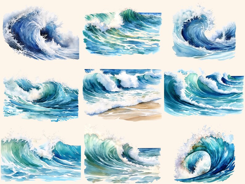 Ocean Clip Art. Watercolor Clip Art. Ocean Waves Clipart. Junk Journal ...