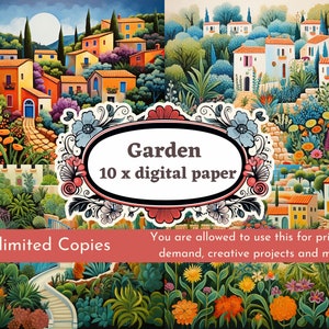 Mediterranean Garden Digital Paper: Summer Landscape Scrapbook (PNG) - Etsy