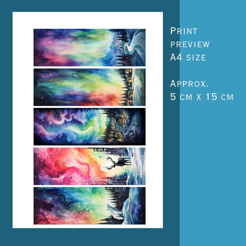 Northern Lights Bookmarks: Watercolor Art, Printable Bookmark Set (PDF ...