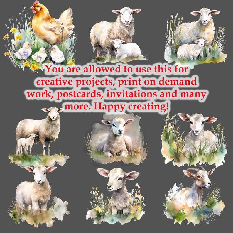 20 Farm Animals Clip Art. Digital Watercolor. 300 Dpi Sublimation ...