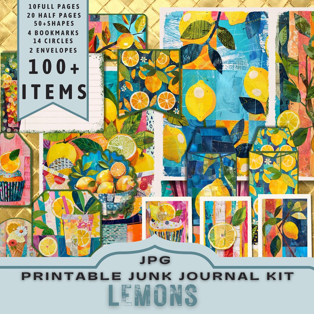 Lemons Citrus Paper Collage Digital Kit, Cardmaking, Journal Kit ...