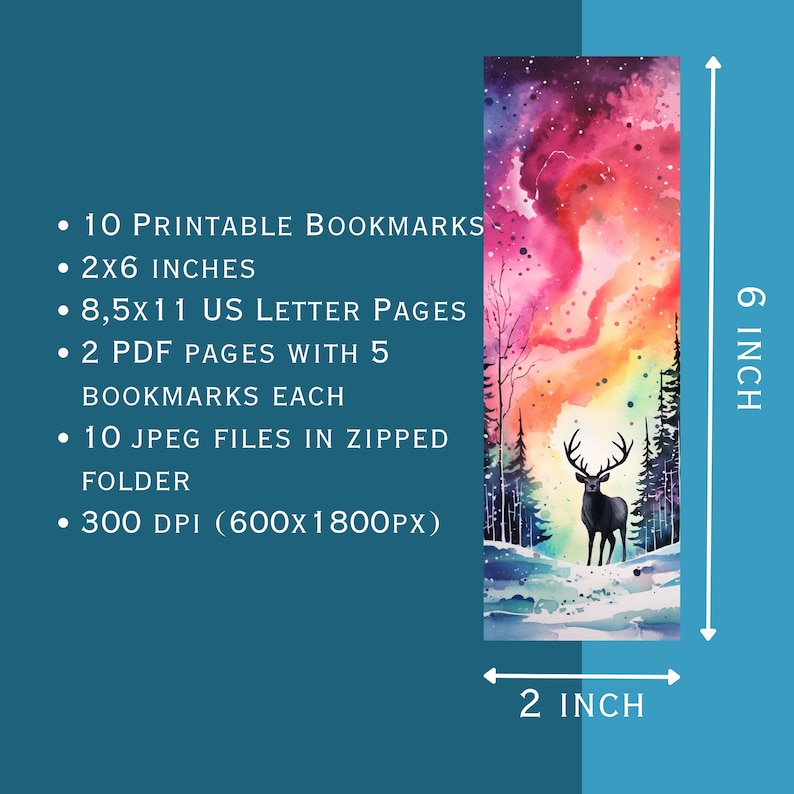 Northern Lights Bookmarks: Watercolor Art, Printable Bookmark Set (PDF ...