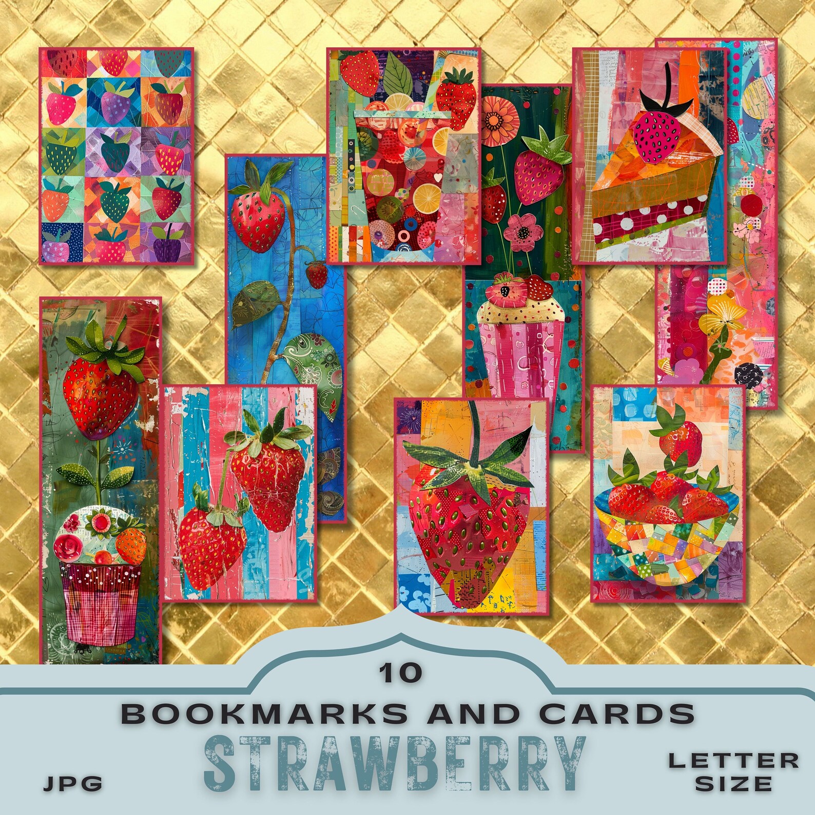 Strawberry Paper Collage Kit: Printable Journal & Cardmaking 30 Jpg ...