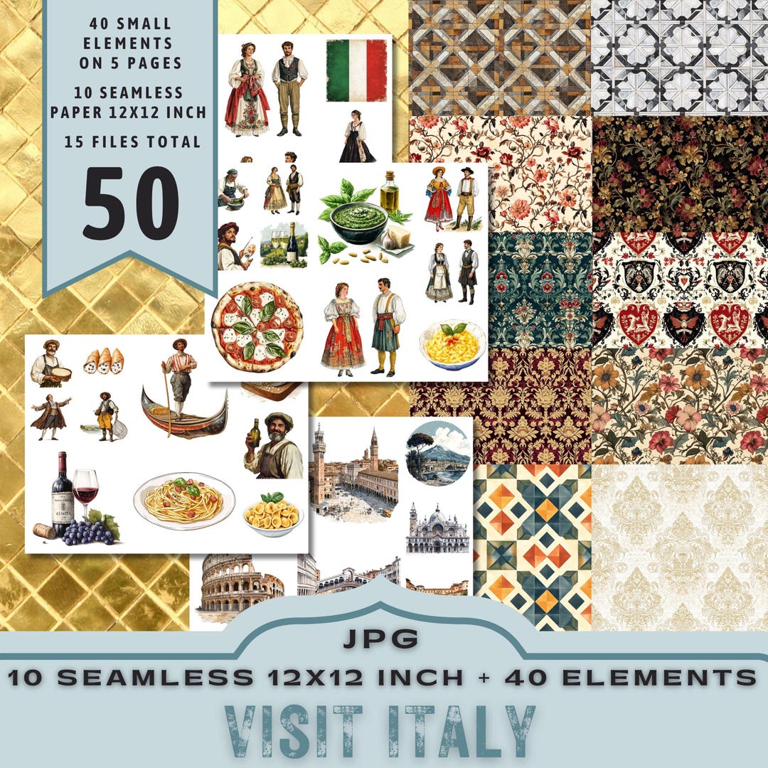 Italian Renaissance Digital Paper: Seamless Designs & Fussy Cuts (JPEG ...