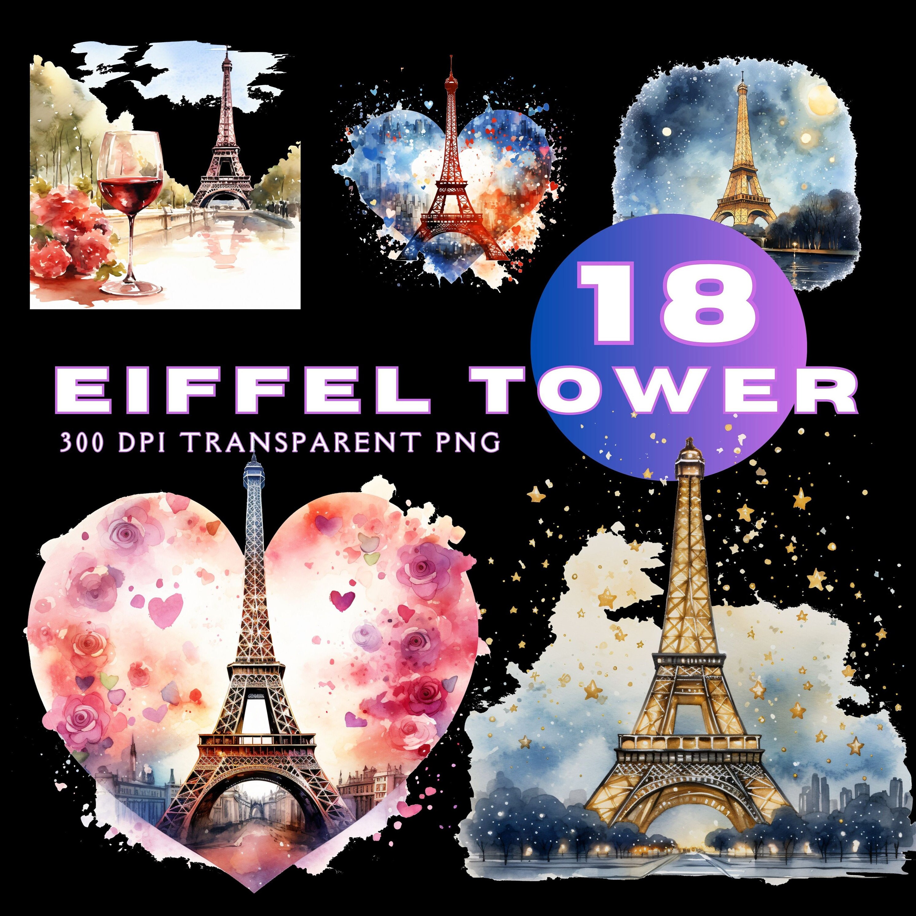 Eiffel Tower Clipart. Watercolor Paris Clipart Watercolor - Etsy