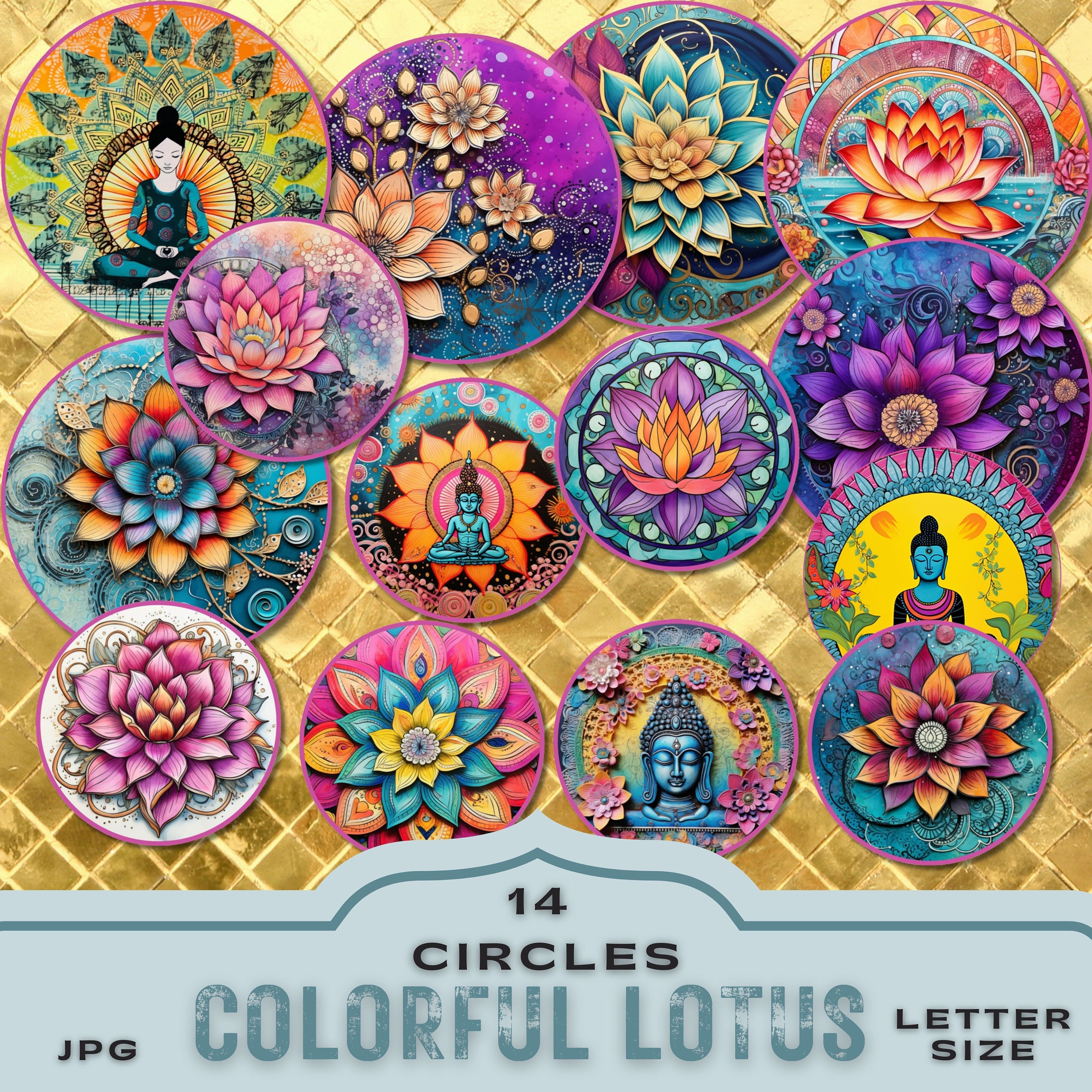 Colorful Lotus Junk Journal Kit, Zen, Yoga, Half Pages, Full Pages ...