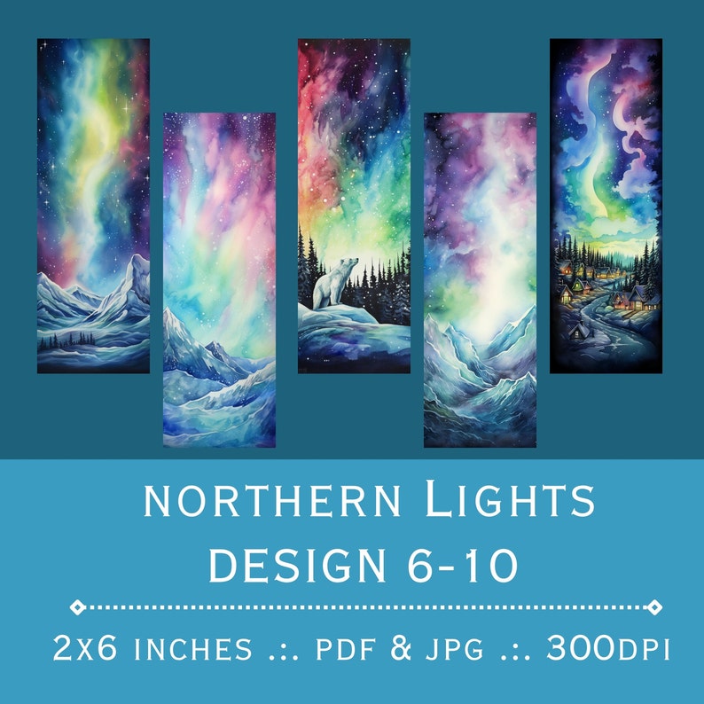 Northern Lights Bookmarks: Watercolor Art, Printable Bookmark Set (PDF ...