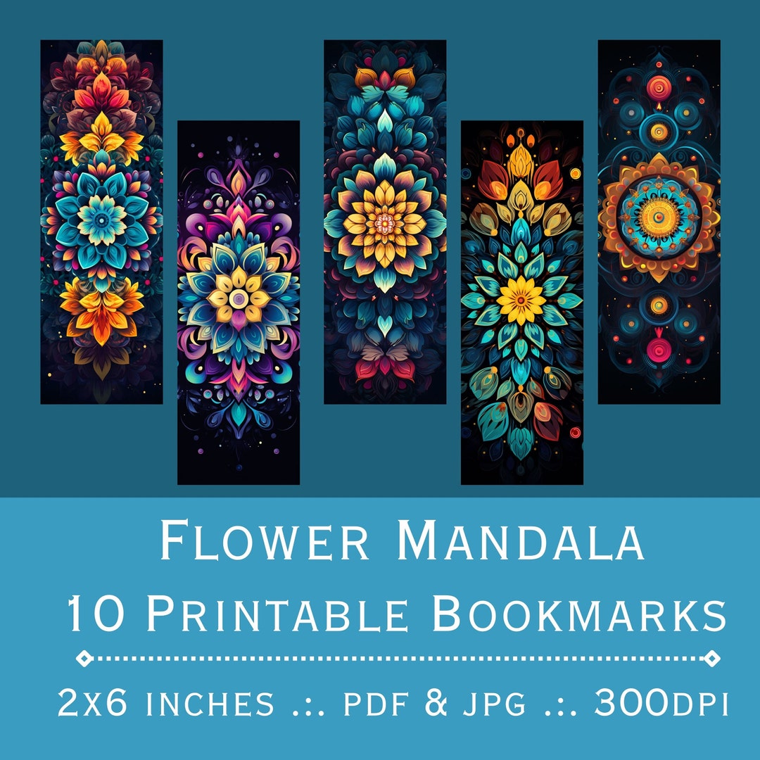 Flower Mandala Printable Bookmarks. Printable PDF and JPEG Files ...