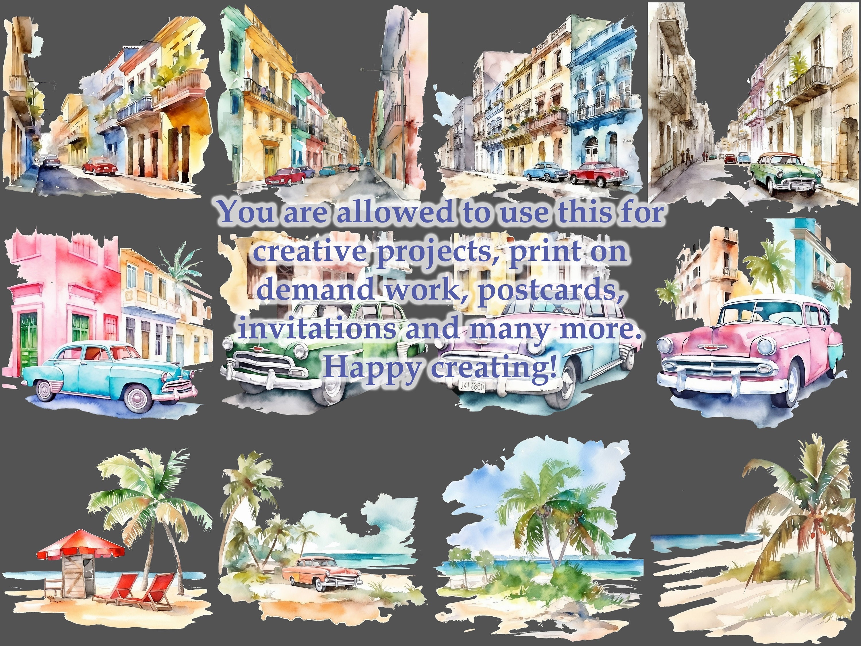 24 Scenes of the Caribbean Clip Art. Watercolor Png Bundle, Free ...