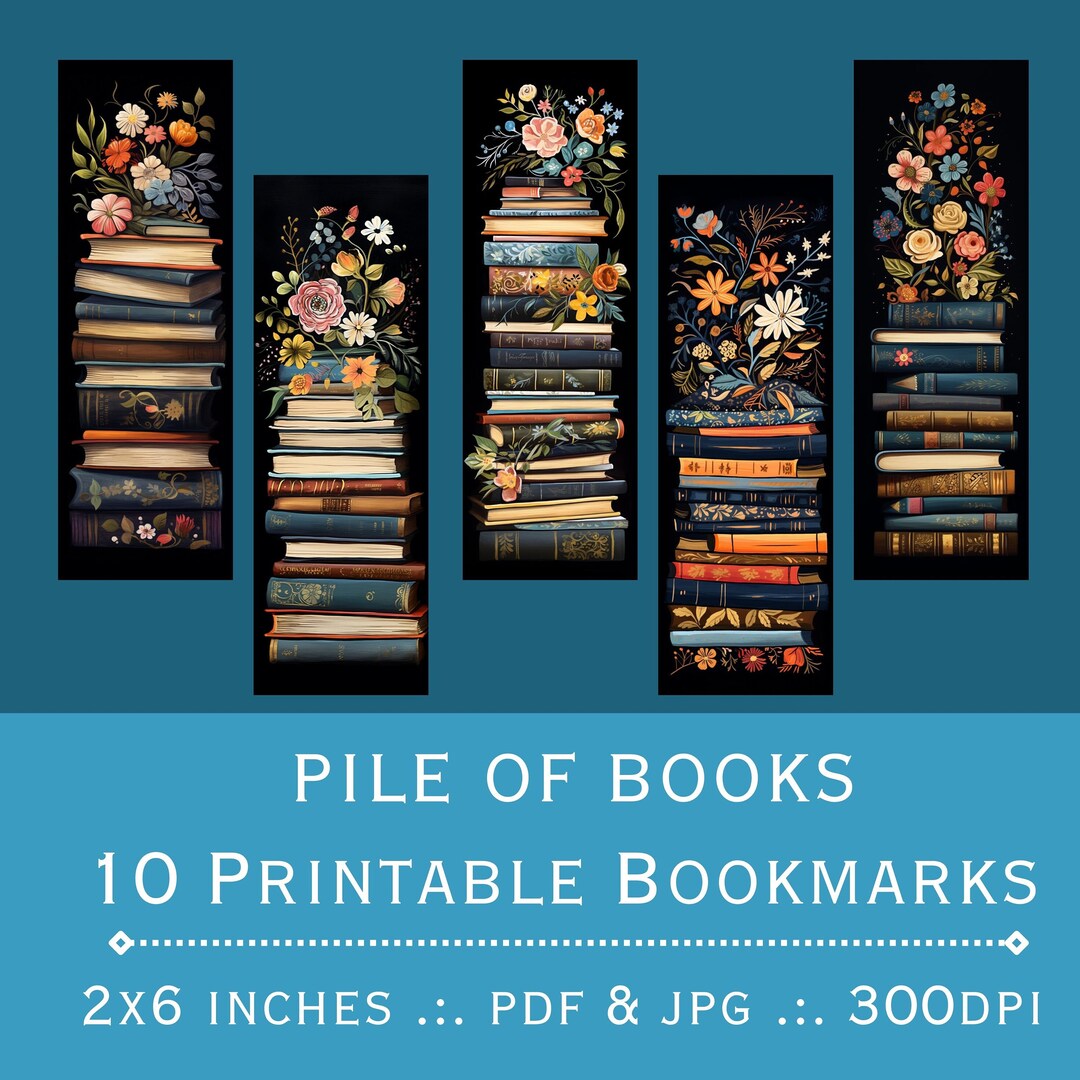 Whimsical Books Printable Bookmarks: Floral Pile Design (PDF & JPEG) - Etsy