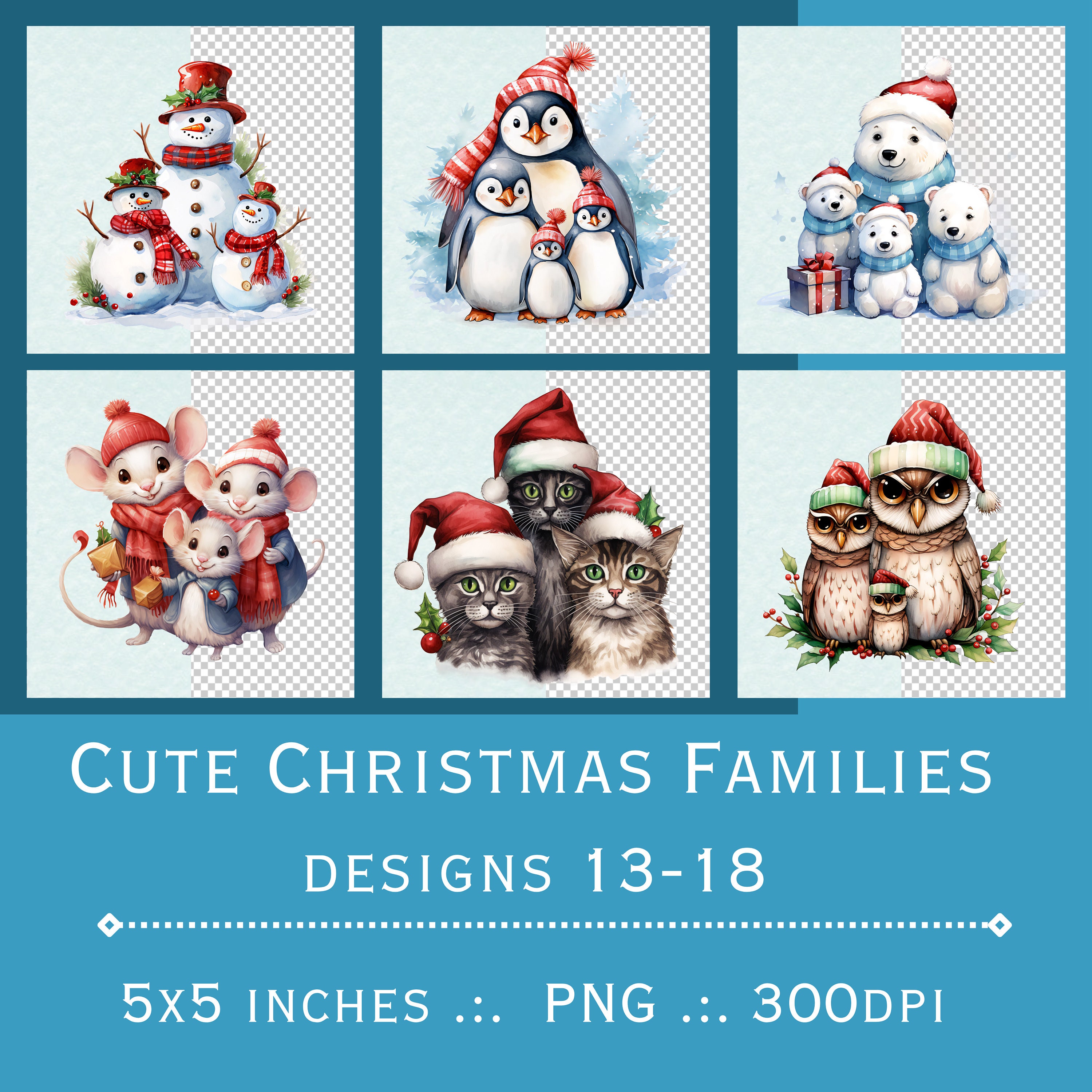 Cute Christmas Families Christmas Clipart. Watercolor - Etsy