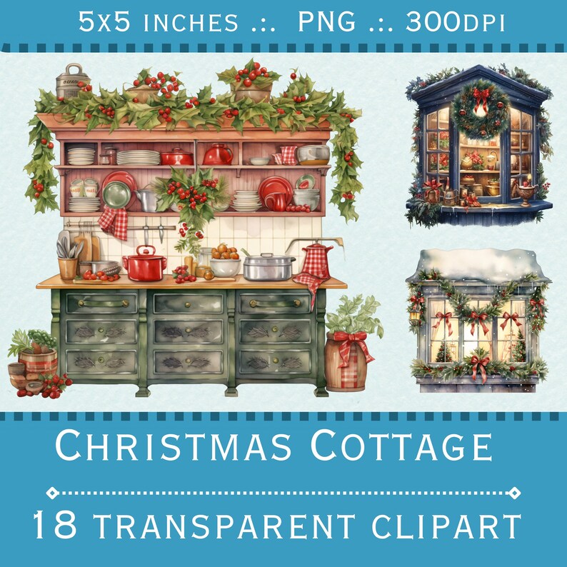Country Christmas Clipart. Cottage Christmas Clipart - Etsy