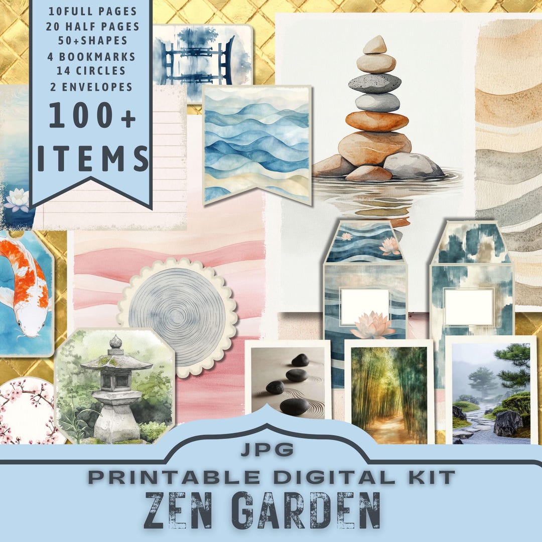 Zen Garden Watercolor Printable Digital Dit. for Cardmaking, Journaling ...
