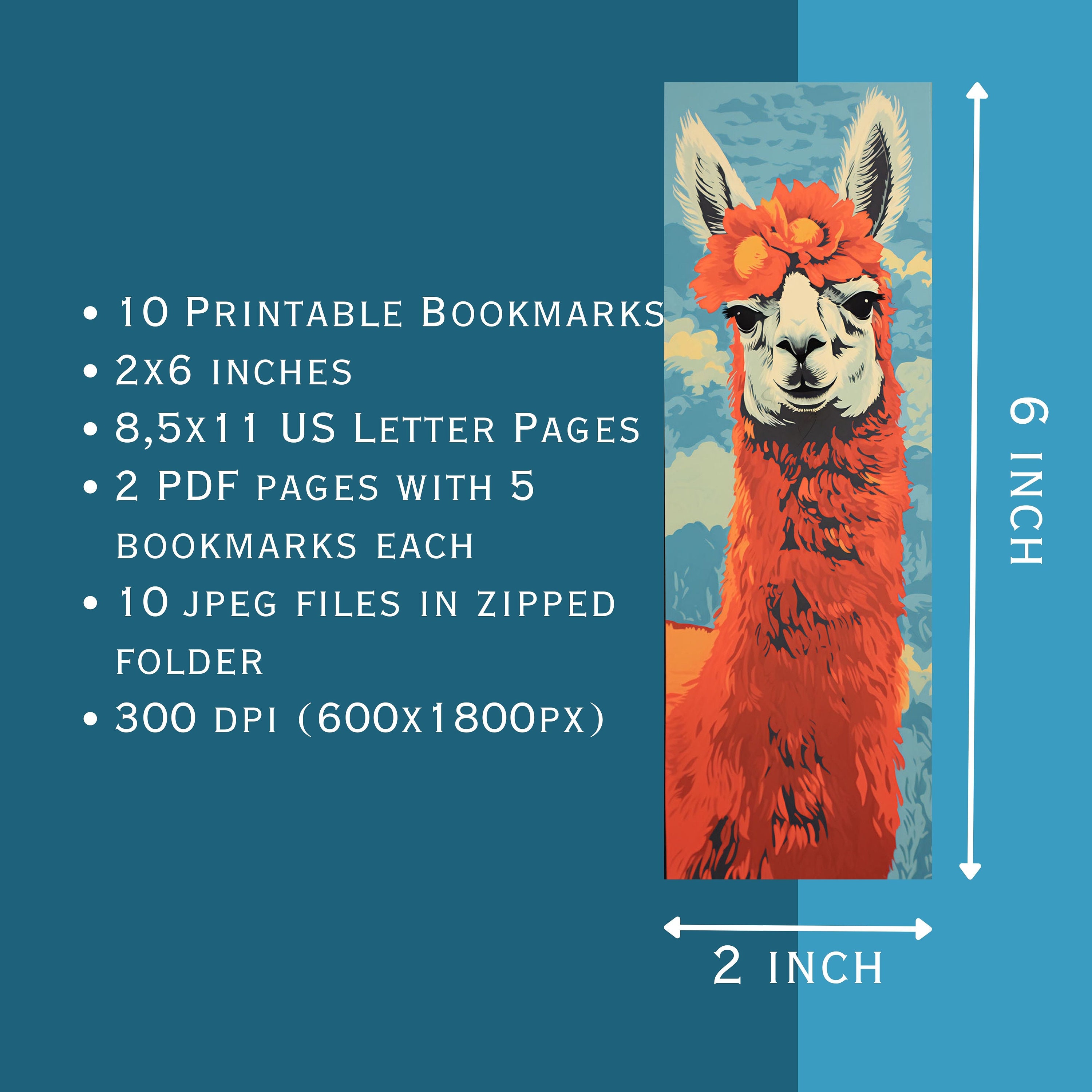 Colorful Alpaca Bookmarks: 10 Printable Designs (PDF & JPEG) - Etsy
